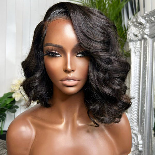 Asymmetrical Side Part Bob Wigs Body Wave Glueless Hd Lace Front Wigs