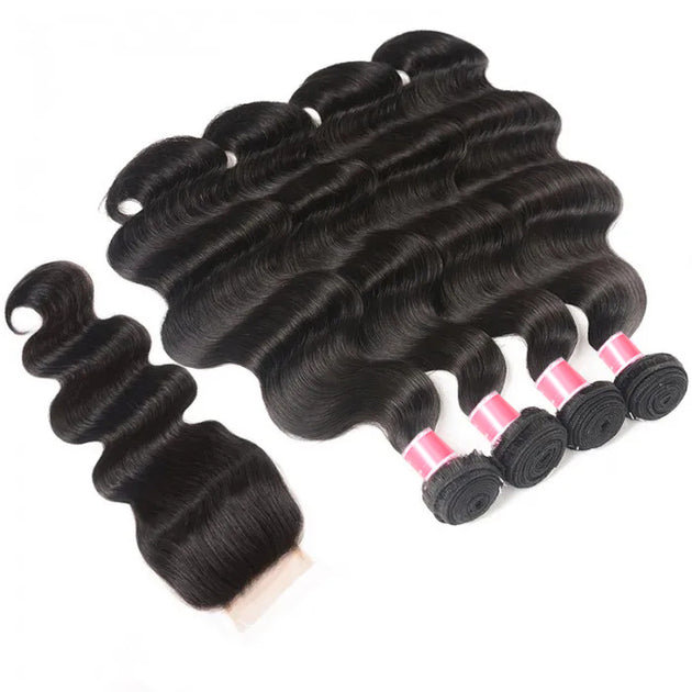 Brazilian Body Wave 4 Bundles with 4*4 Lace Closure Virgin Human Hair – Hermosa Hair