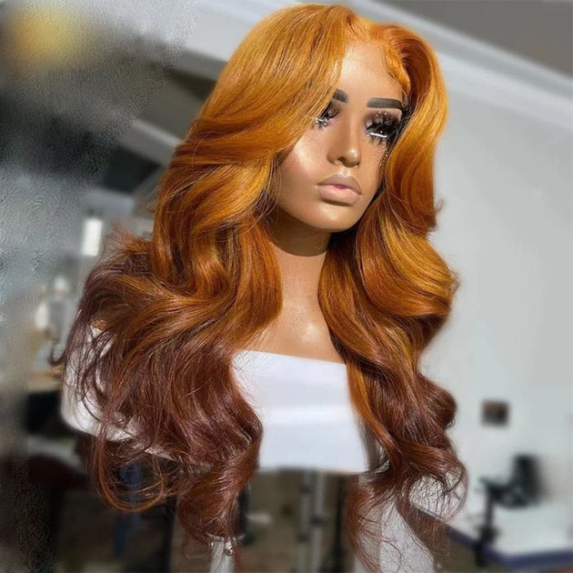 Ombre Ginger Brown Color Lace Front Wigs 13x6 Full HD Lace Frontal Wig ...