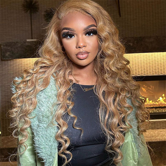#27 Loose Deep Wave Honey Blonde Lace Front Wig Brazilian 13×4 13x6 Fr ...