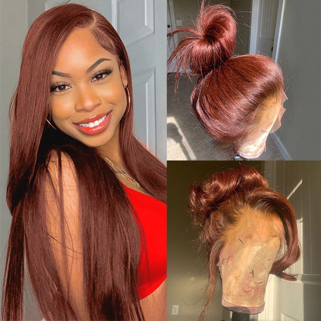 #33 Reddish Brown Color Invisible-Pull String 360 Lace Frontal Wigs Gl ...