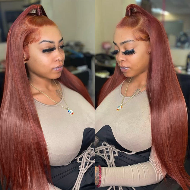 #33 Reddish Brown Color Invisible-Pull String 360 Lace Frontal Wigs Gl ...