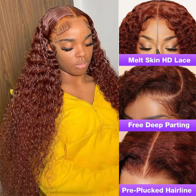 #33 Auburn Color Deep Wave 13x4/4x4 HD Lace Front Human Hair Wigs For ...