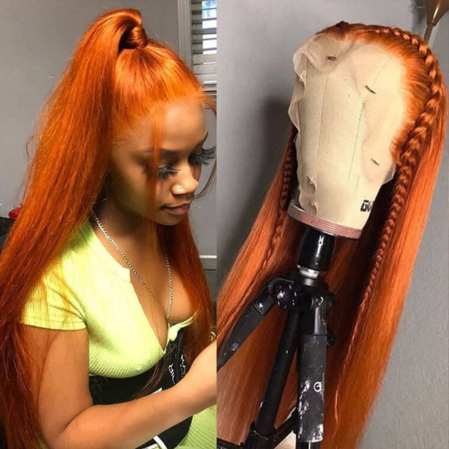 Ginger Orange Colored Invisible-Pull String 360 Lace Frontal Wigs Glue ...