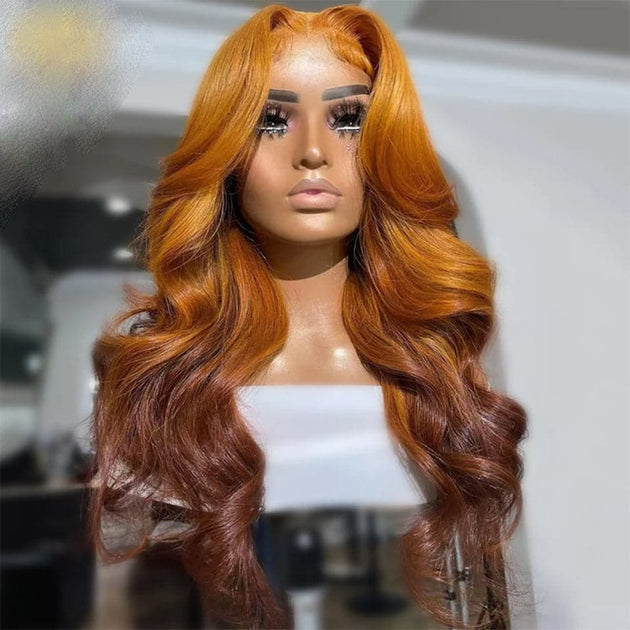 Ombre Ginger Brown Color Lace Front Wigs 13x6 Full HD Lace Frontal Wig ...