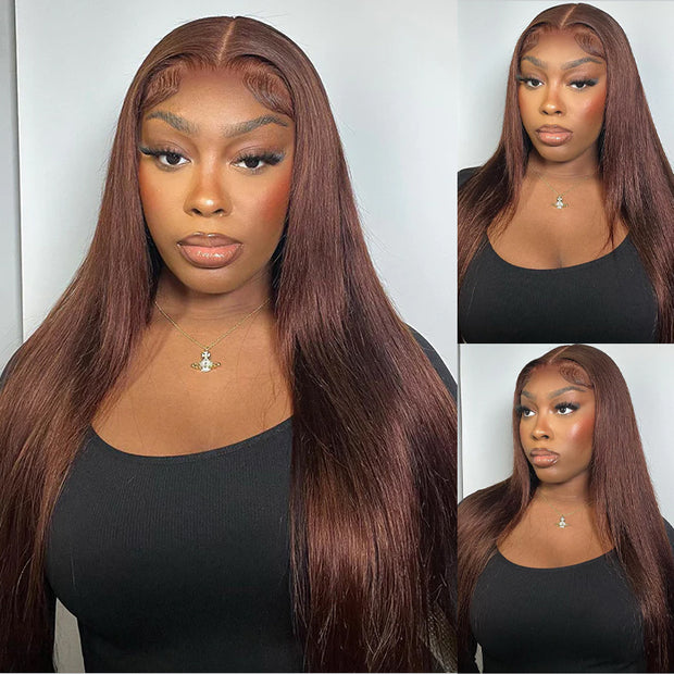#4 Chocolate Brown Wig Straight & Body Wave 13x4 HD Lace Frontal Human ...