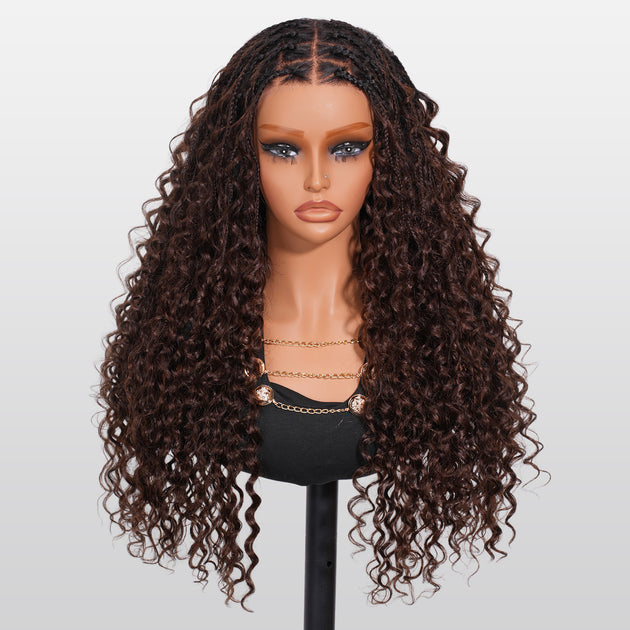 Boho Braided Water Wave Wigs T1B/4 Ombre Brown Color Drawstring 13x6 F ...