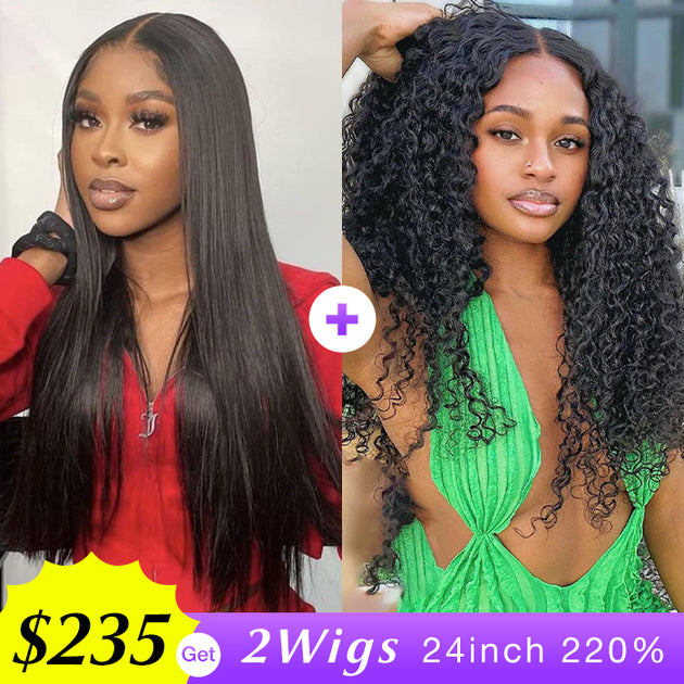 [2Wigs 220%] 24 Inch 8x5 Pre Cut HD Lace Wear Go Glueless Wig Pre Blea ...