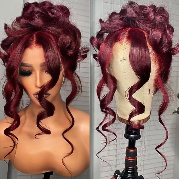 99J Burgundy Invisi-Pull String 360 Full Lace Frontal Wig Glueless HD ...