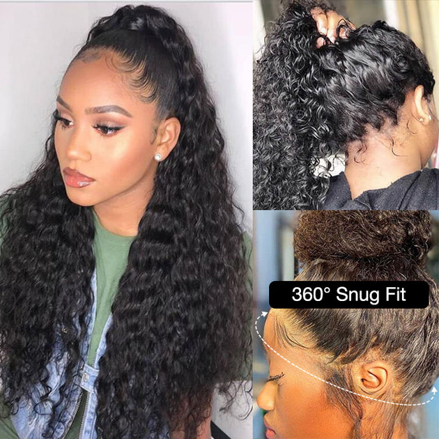 Deep Wave Snug Fit 360 Lace Frontal Wig 100 Human Hair Wigs For Women ...
