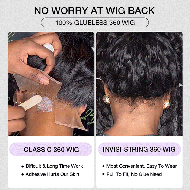 Glueless Invisi-String 360 Lace Frontal Wigs Pre-cut & Pre-bleached Hu ...