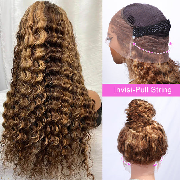 Invisible-Pull String 360 HD Transparent Lace Front Wigs Glueless Pre ...