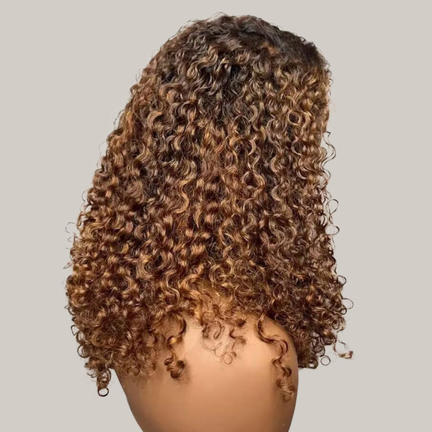 4C Curly Edges Hairline Wig Golden Brown Color Human Hair Curly Wigs 1 ...