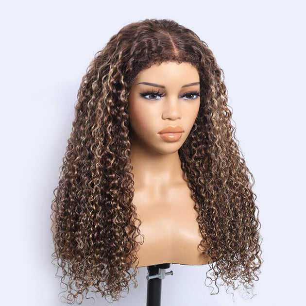 Glueless 4c Edge Blonde Highlight Curly Human Hair Lace Wig 13X4 13X6 ...