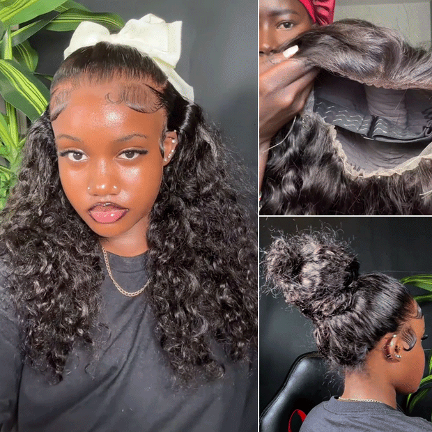 Water Wave Invisi-String Snug Fit 360 Skin HD Lace Frontal Wig Glueles ...