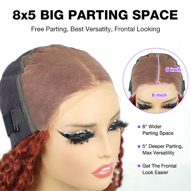 Reddish Brown Curly Glueless Wig Pre-plucked 8x5 Pre Cut HD Lace Wig Q ...