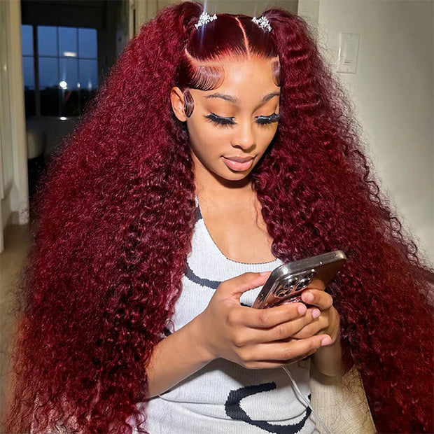 99J Burgundy Wig 13 6 Deep Wave HD Lace Frontal Wigs Pre Plucked Virgi Hermosa Hair