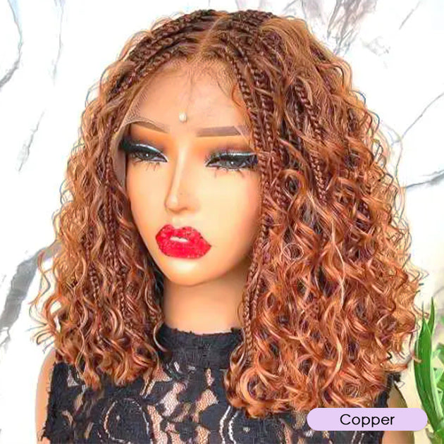 Copper Color Boho Braids Water Wave Glueless 13x6 Frontal HD Lace Huma ...