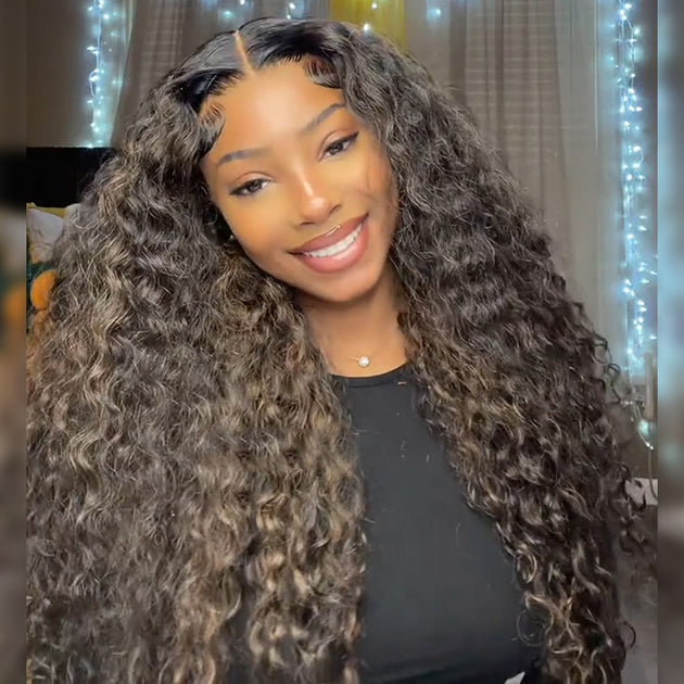 Balayage Highlights Water Wave Put on and Go 8x5 HD Lace Closure Wig N ...