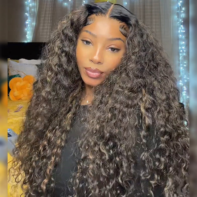 Balayage Highlights Water Wave Put on and Go 8x5 HD Lace Closure Wig N ...
