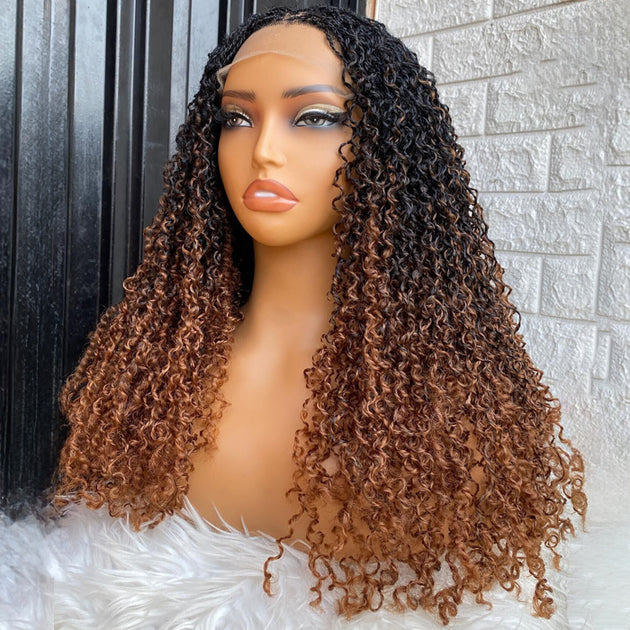 Ombre Micro Twist Wig Kinky Curly Human Hair Skin Melt HD Lace Wig Pre ...
