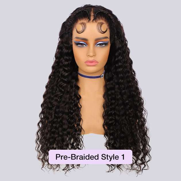 Pre Braid with Pre Baby Hair Deep Wave 13x6 Transparent HD Lace Fronta ...