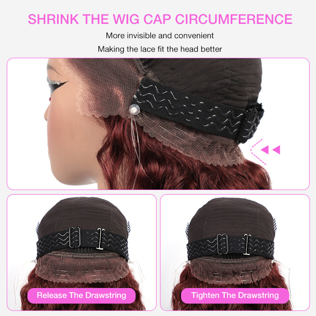 #33 Reddish Brown Water Wave Invisi-Pull String Snug Fit 360 HD Lace F ...