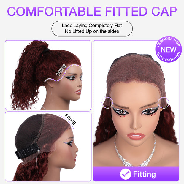 #33 Reddish Brown Water Wave Invisi-Pull String Snug Fit 360 HD Lace F ...