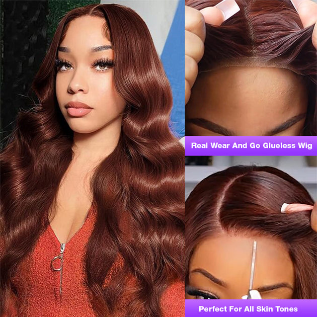 #33 Reddish Brown Color Upgrade 8*5 Pre Cut HD Lace Closure Wigs Gluel ...
