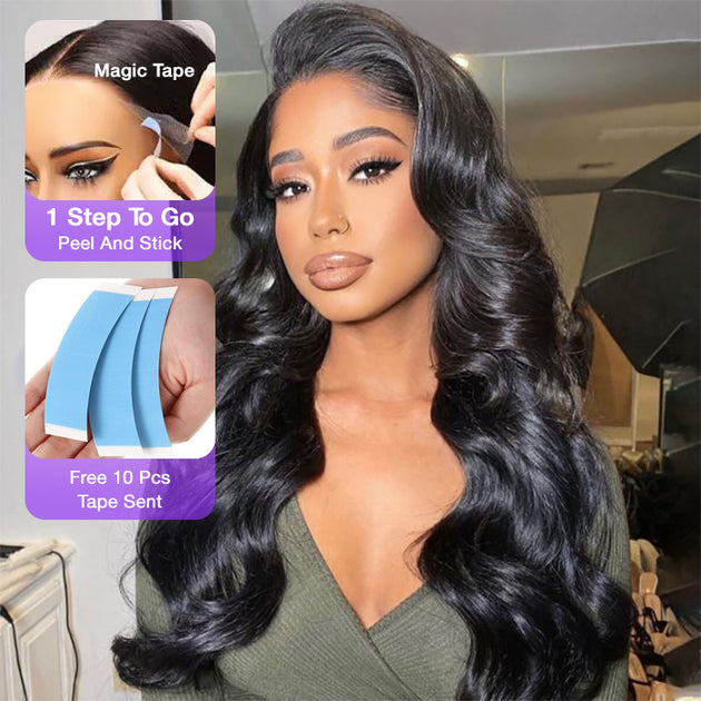 3D Body Wave Wig 220% Density 13x4 Human Hair Lace Frontal Wig Pre Plu ...