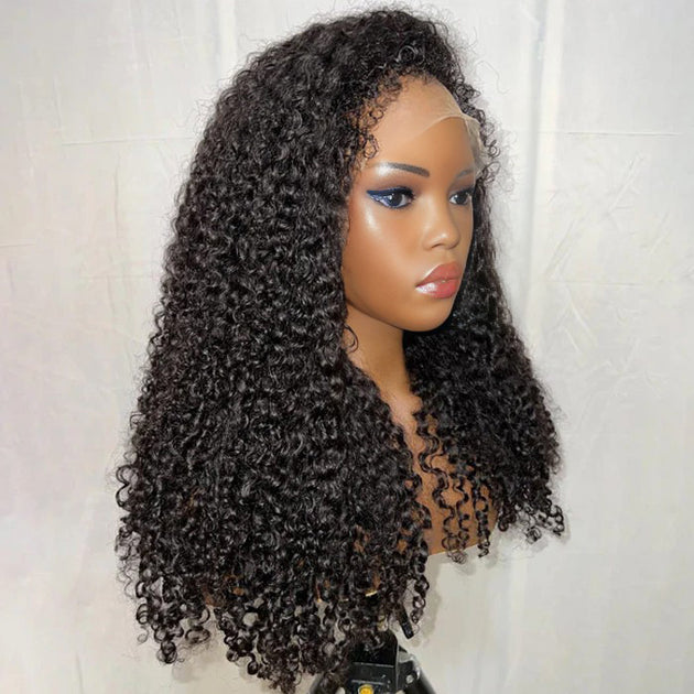 Glueless Pull Go Drawstring Curly Wig with 4C Curly Edge Hairline 13x4 ...