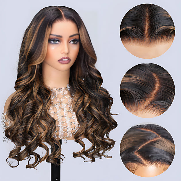 Blonde Highlights Body Wave 13x4 Lace Frontal Wig 100% Human Hair ...