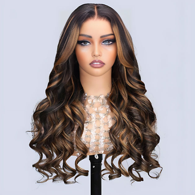 Blonde Highlights Body Wave 13x4 Lace Frontal Wig 100% Human Hair ...