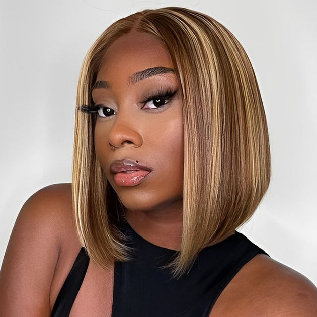 P4/27 Highlight Short Straight Bob 4x4 Lace Closure Wig 100% Human Vir – Hermosa Hair