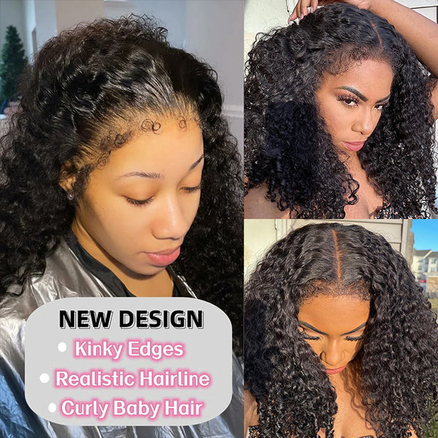 4C Curly Edges Hairline Glueless Curly Lace Front Human Hair Wig With ...
