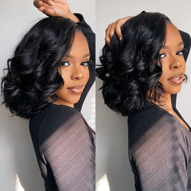 Asymmetrical Side Part Bob Wigs Body Wave Glueless HD Lace Front Wigs ...