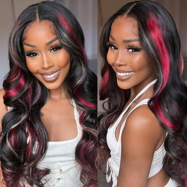 Multi Color Red And Blonde Highlights 13x4 Lace Front Body Wave Wig ...
