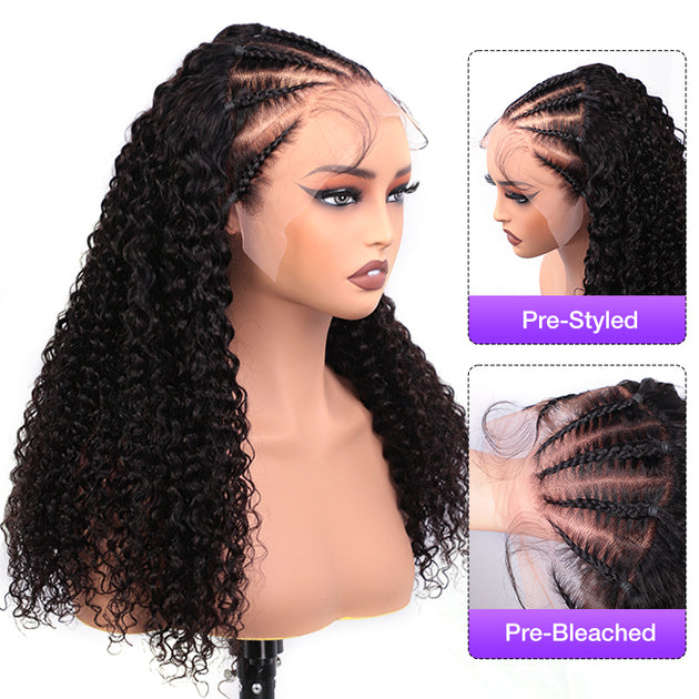 Pre Braided Curly Wig 13x4 Skin Melt HD Lace Frontal Wigs With Pre Ble ...