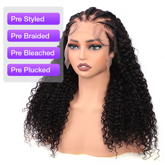 Pre Braided Curly Wig 13x4 Skin Melt HD Lace Frontal Wigs With Pre Ble ...