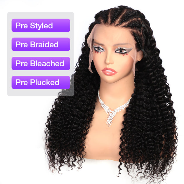 Pre Braided Curly Wig Glueless13x6 Full HD Lace Frontal Wigs With Pre ...