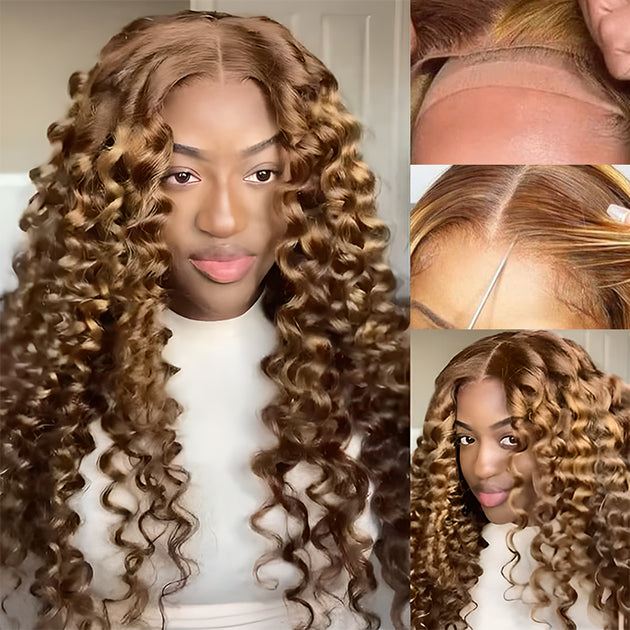 Glueless Wig Bouncy & Voluminous Wand Curls Pre-Cut 8x5 Closure HD Lac ...