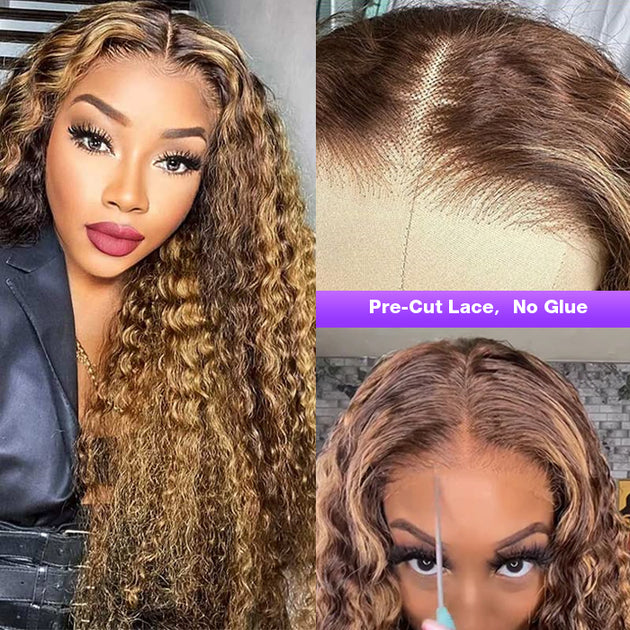 Highlight Deep Wave Ready & Go Glueless Wig 8*5 Pre Cut Lace Closure W ...