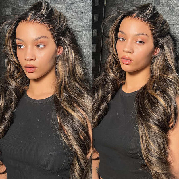 Blonde Highlights Body Wave 13x4 Lace Frontal Wig 100% Human Hair ...