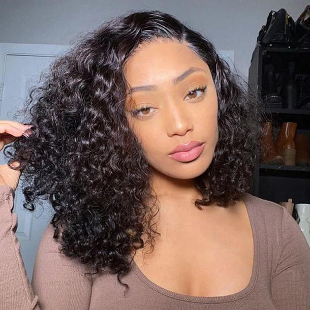 Trendy Short Bob Water Wave HD Lace Glueless Side Part Wig 100% Human ...