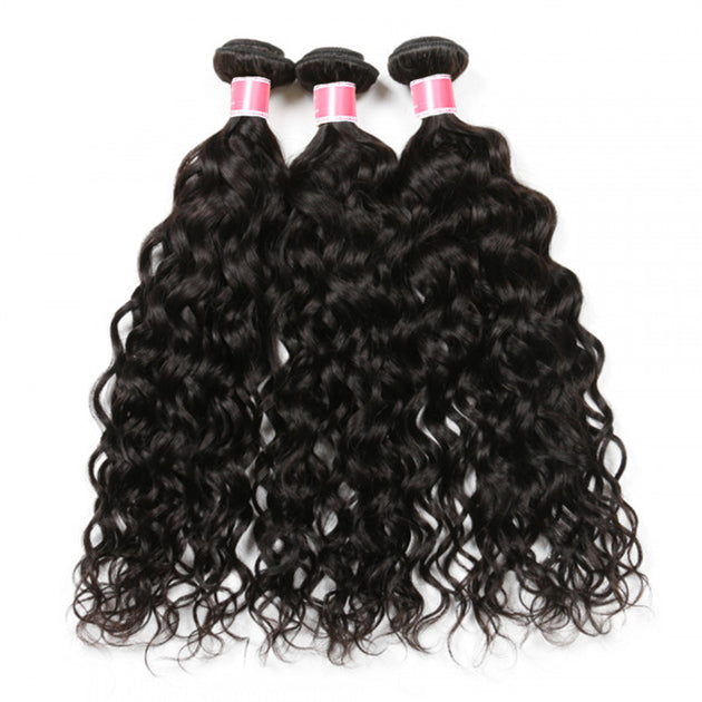Peruvian Water Wave Virgin Hair Weave 3 Bundles With 13*4 Lace Frontal ...