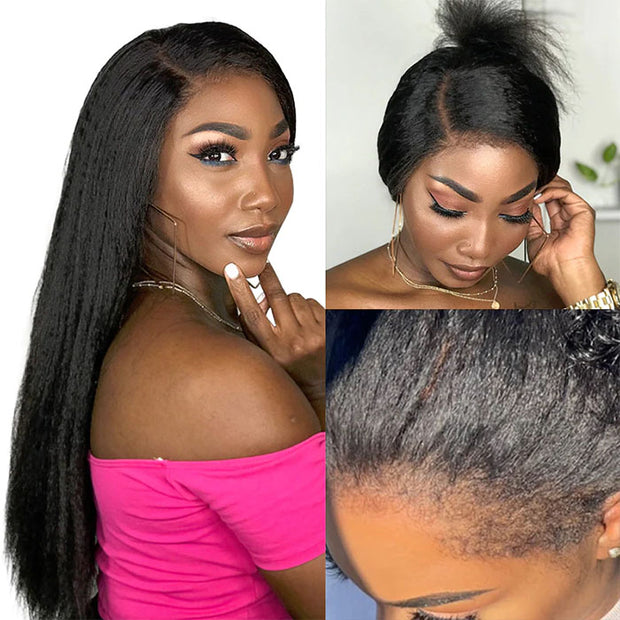 Natural 4C Edges Kinky Straight 5x5 HD Lace Front Wig With 4C Hairline ...