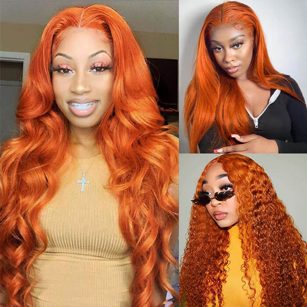Ginger Lace Front Wig Straight & Body Wave 13*4 HD Lace Frontal Human ...