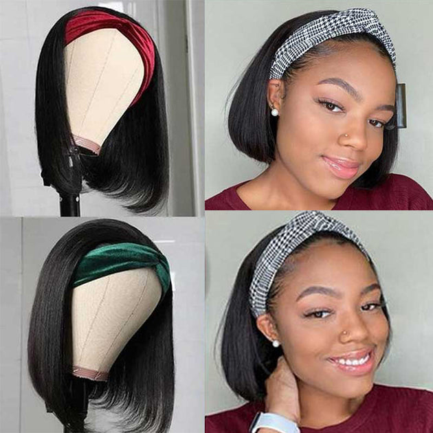 Straight Hair Headband Bob Wig Human Hair Half Wig 10-14 Inch – Hermosa ...