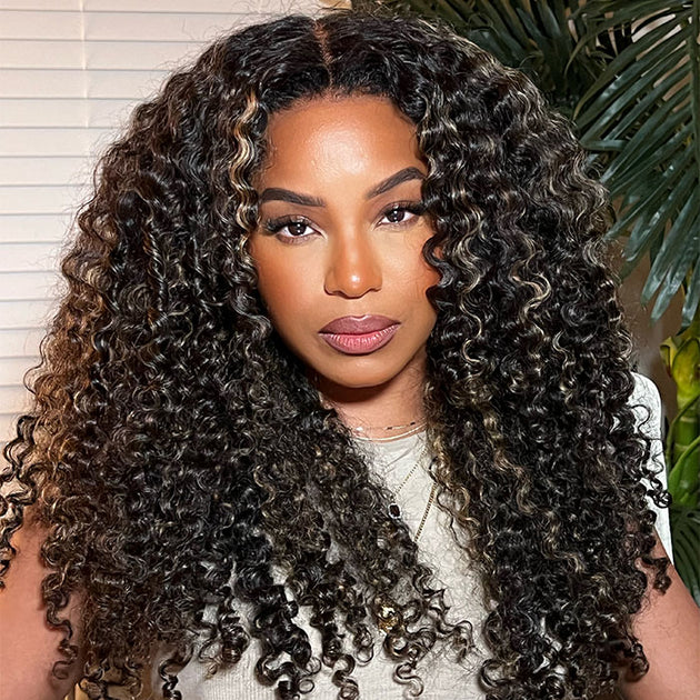 Blonde Highlight HD Lace Front 13x4 Curly Human Hair Wigs For Women ...