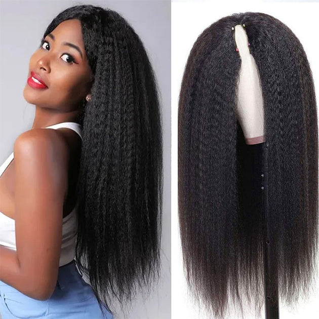 V/U Part Wig Natural Kinky Straight Glueless Wigs 100% Human Hair Meet ...